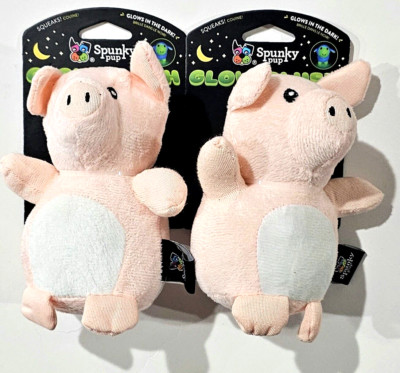 2 Pack Spunky Pup Glow Plush Pig Glows In The Dark Squeaks Dog Toy | eBay