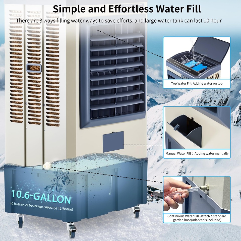 Uthfy 41" Swamp Cooler, 4800 CFM Evaporative Air Cooler, 10.6 Gallon ...
