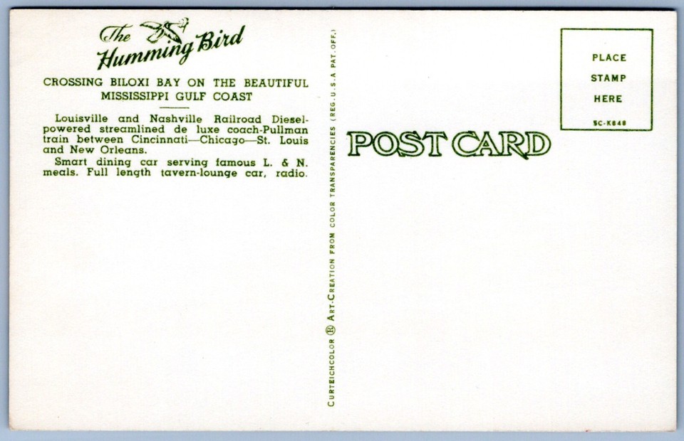 Postcard MS Mississippi The Humming Bird Crossing Biloxi Bay L&N RR ...