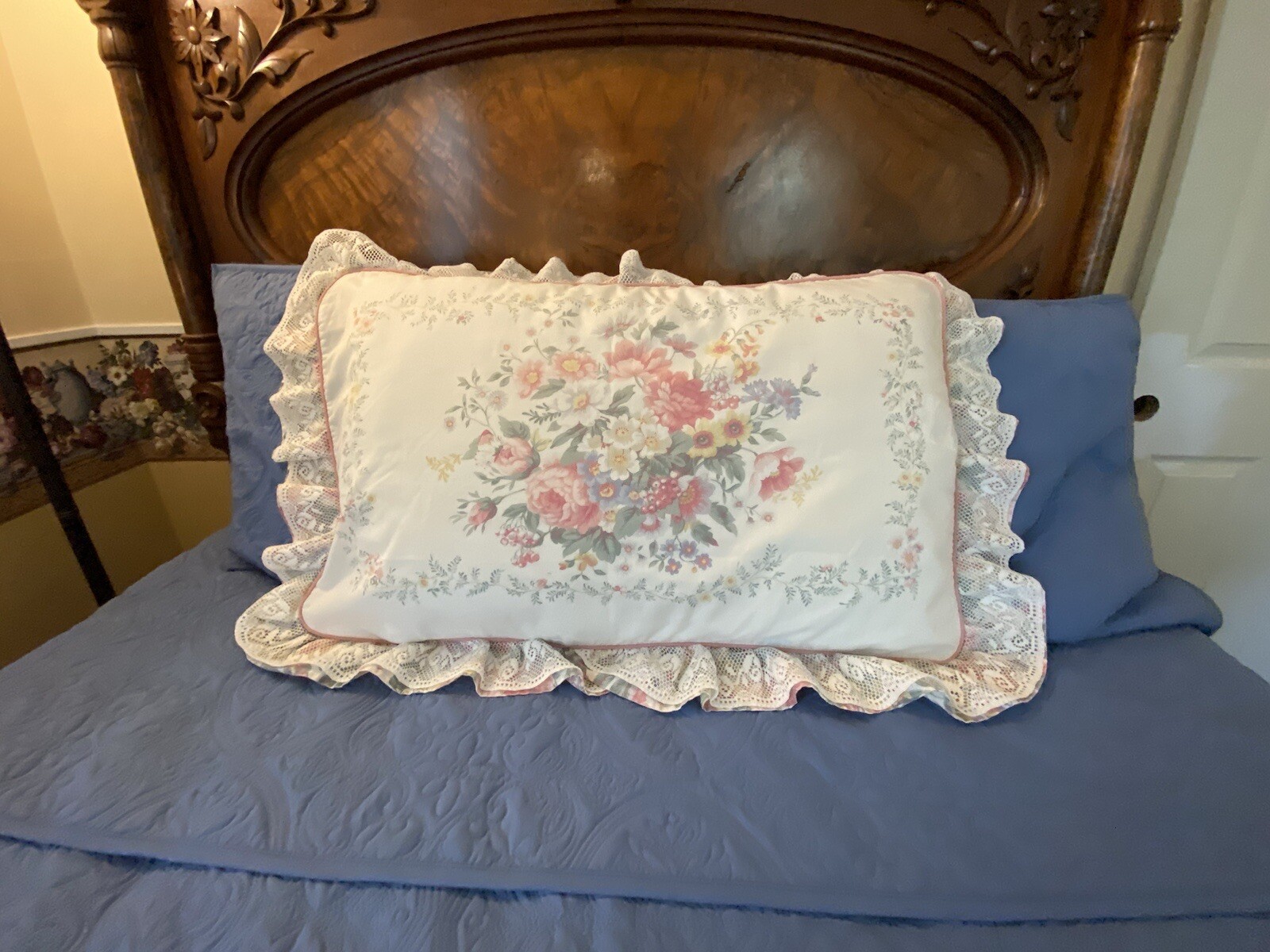 Pillow Shams Reversible DORMA Cottage Core Floral Frilled Lace Standard ...