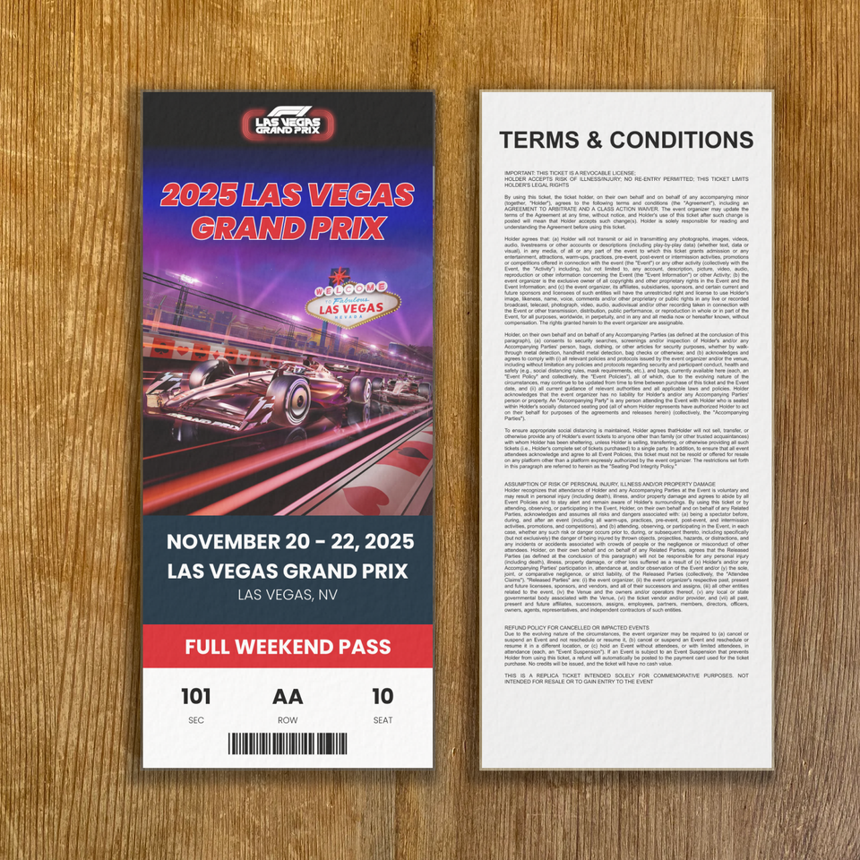 2025 Las Vegas F1 Customizable Grand Prix Replica Ticket Stub 2025 ...