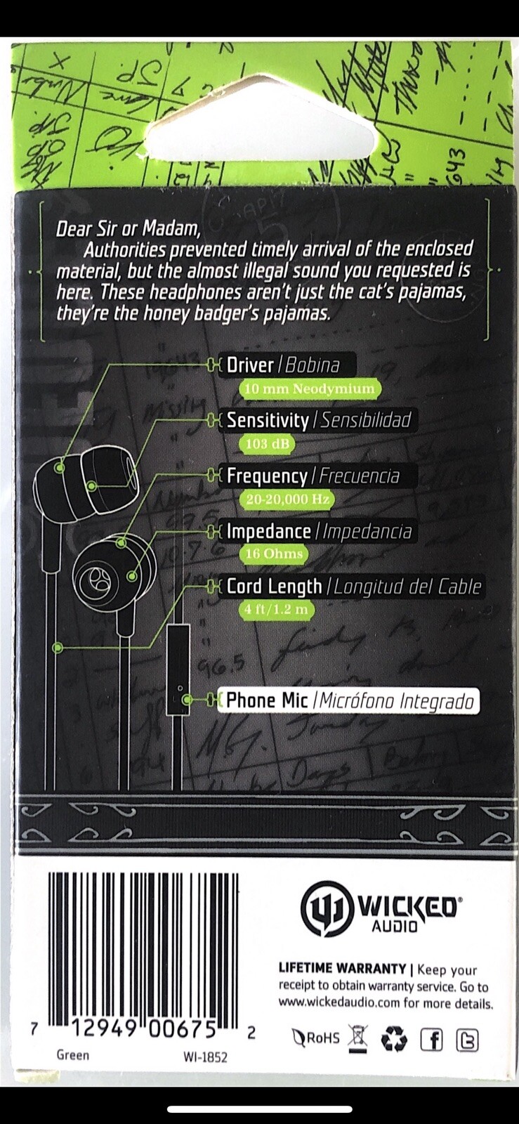 EARPHONES WICKED AUDIO DEUCE WITH Phone MIC NOISE Green - Work From ...