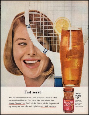 1963 tennis Woman smiling Tender Leaf Tea instant retro photo print ad ...