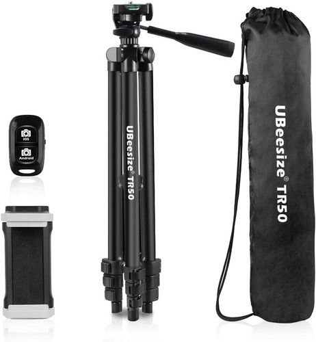 UBeeSize TR50 50" Phone Tripod, with cellphone holder remote shutter ...