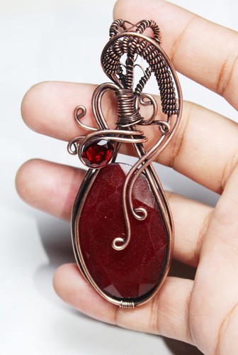 Wire Warp Copper Ruby Garnet Handmade Gemstone Pendant Jewellery Size 2 ...