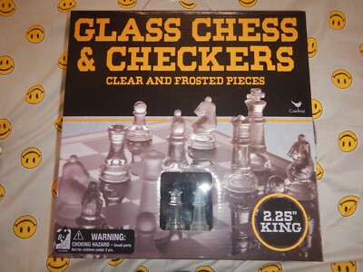 Classic CHESS & Checkers With Glass Board Clear & Frosted Pieces NEW ...