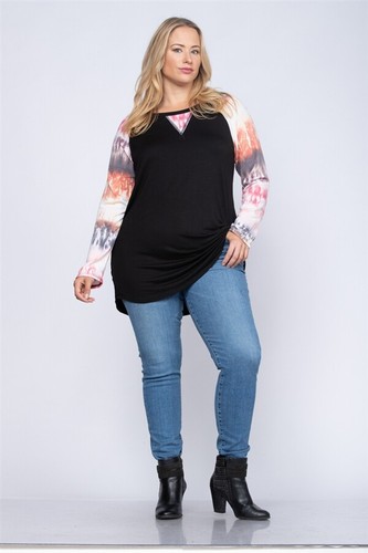 Womens Plus Size Black and Rust Red Raglan Sleeve Top XL 1XL Tie Dye | eBay
