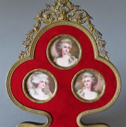 Antique French GILT Bronze TREFOIL Frame HARP + Scrolls w Miniature ...