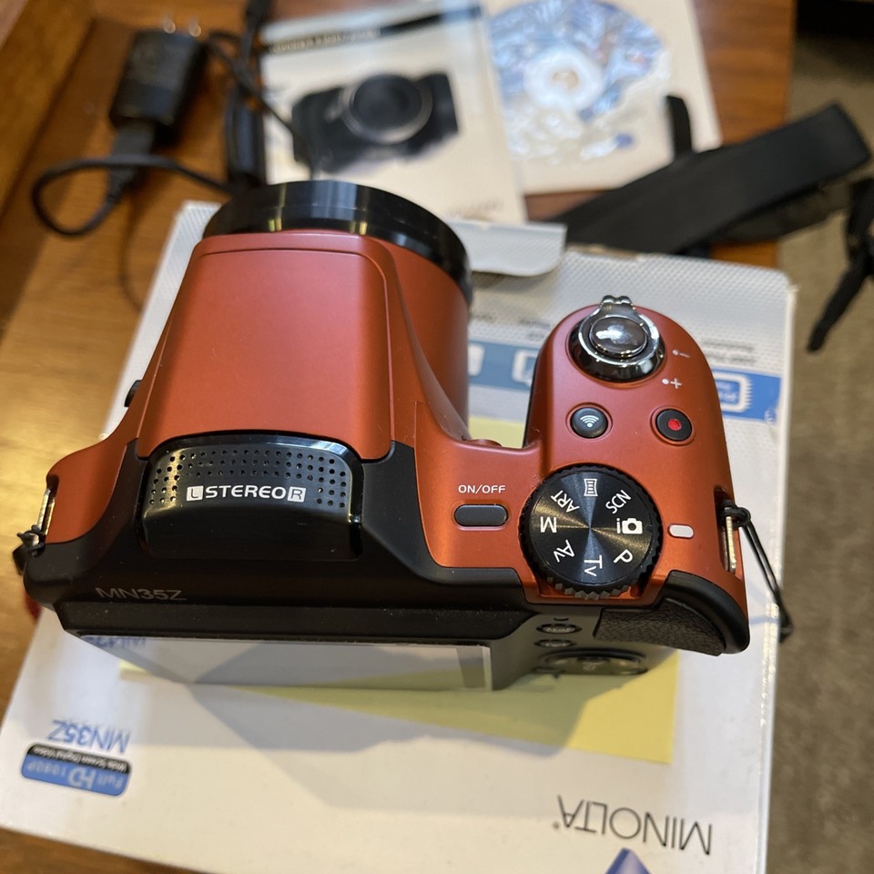 Minolta MN35Z Bridge 20.0MP Red Digital Camera 35x Zoom Wi-Fi Face ...