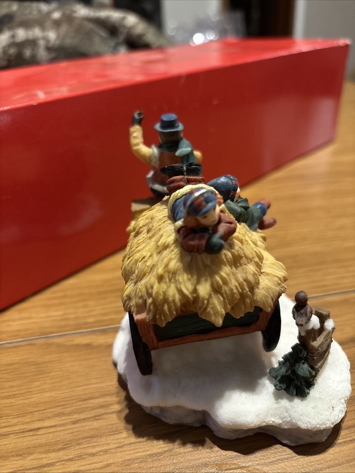 O'Well Christmas Village Resin Figure Hayride Wagon With Kids | eBay