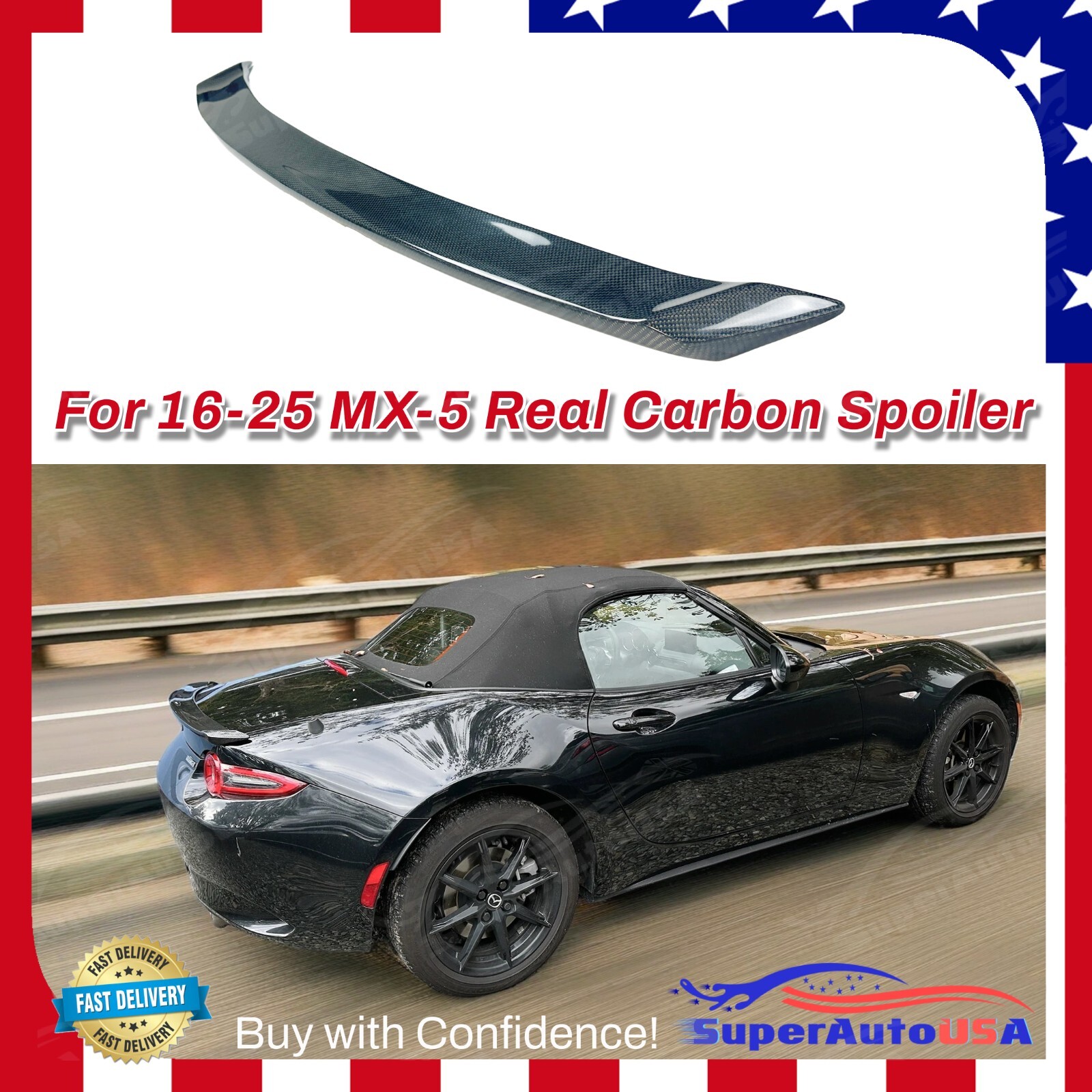 For 2016-2025 Mazda Miata ND MX5 Rear Trunk Spoiler Wing Deck Lid Real ...