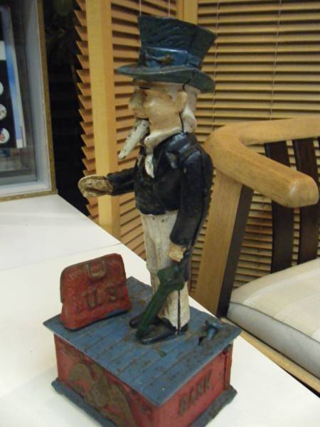 Antique Iron Uncle Sam Money Box Without Lid on the Back Safe Savings ...