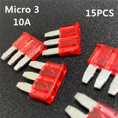 15Pieces 10Amp Micro 3 Blade Fuse Automotive Auto Blade Fuses 10A | eBay
