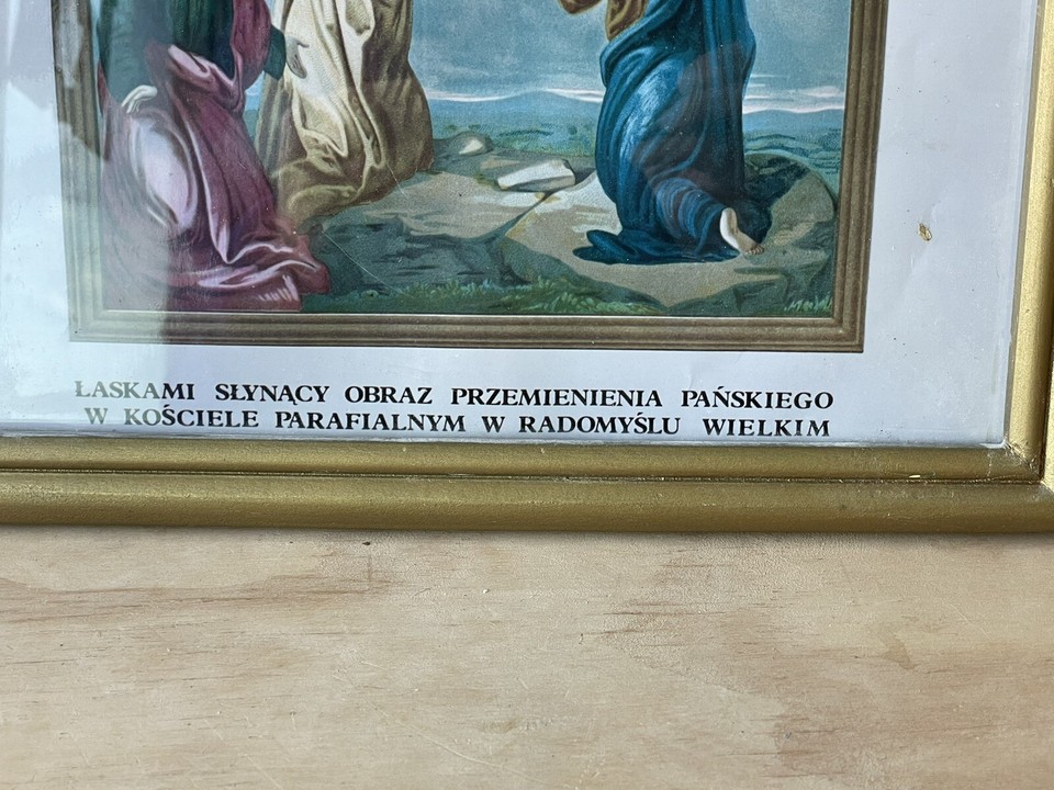 Framed Antique Transfiguration of Jesus Print with Polish Script on ...