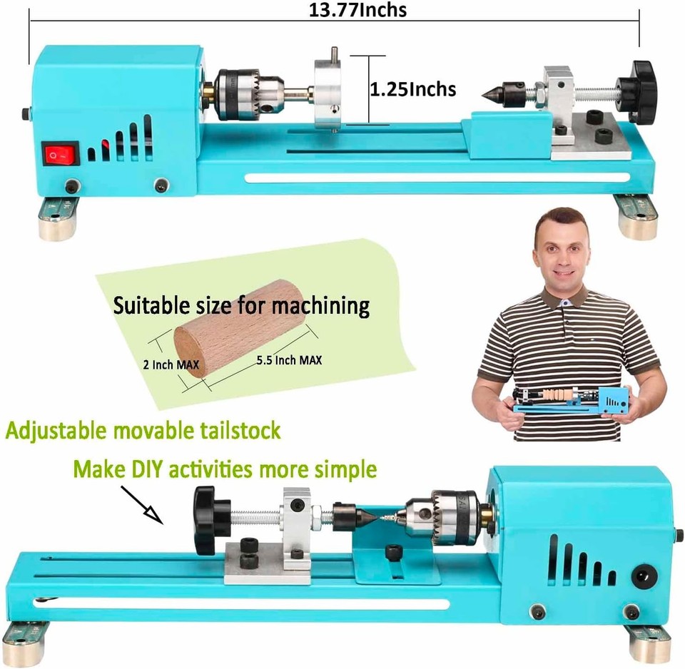 Mini Wood Lathe Machine DIY Turning Polishing Cutting Tabletop Tool Kit ...