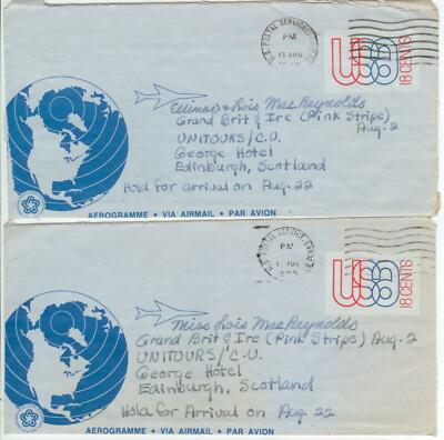 1975 18 Cents US Aerogrammes to Edinburgh Scotland - posted USPS CA 902 ...