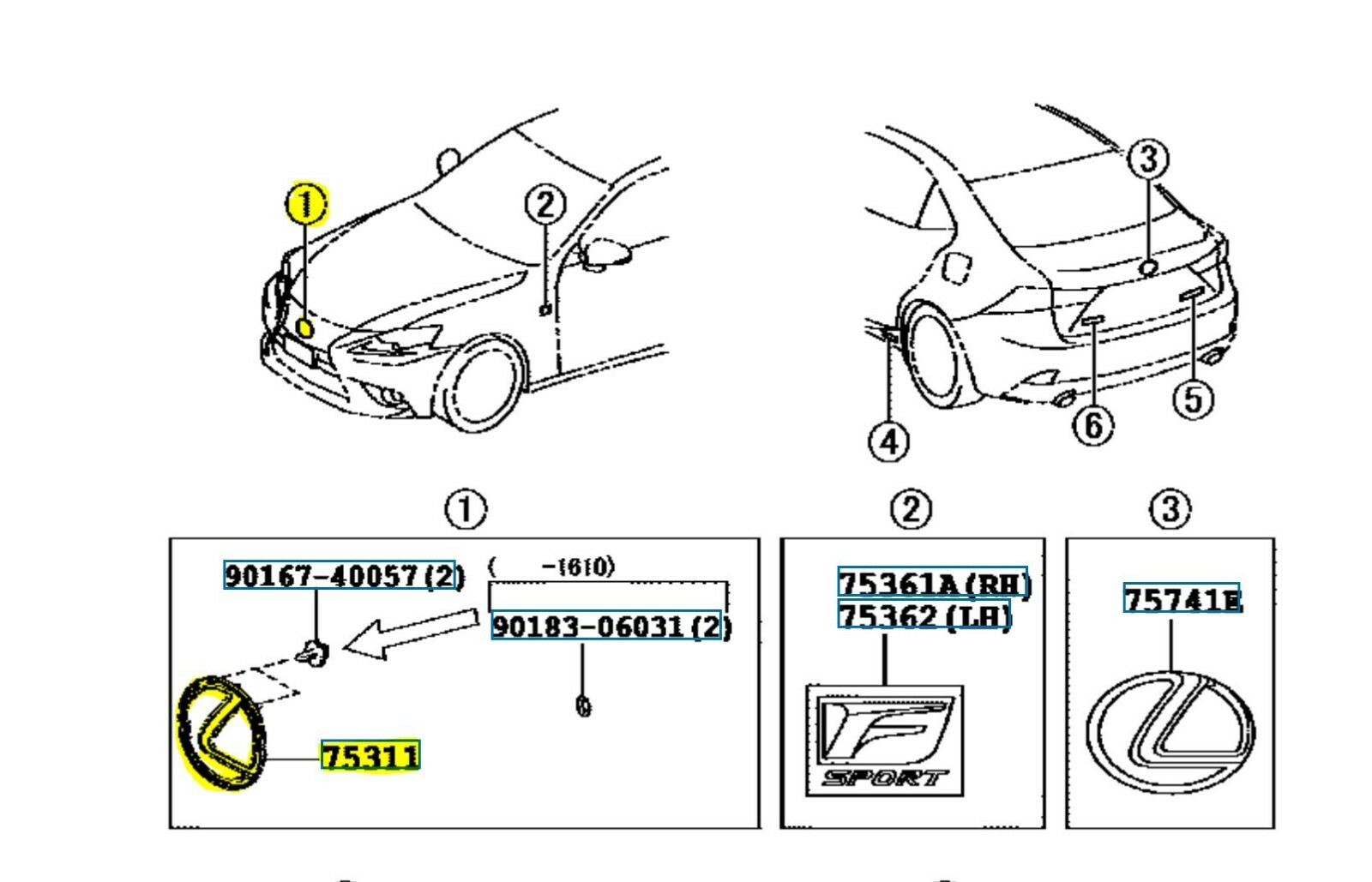 LEXUS GENUINE 53141-53040 EMBLEM RADIATOR GRILLE OR FRONT PANEL OEM ...