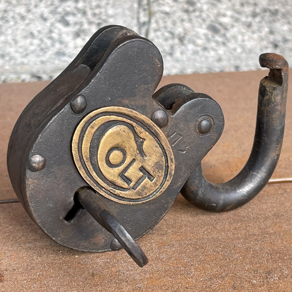 Colt Gun Cabinet Cast Iron Lock, Antique Finish, Man Cave Bar Game Room ...