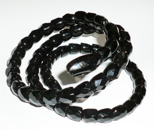 Antique Jet Black Mourning Serpent Snake Bracelet Nec… - Gem