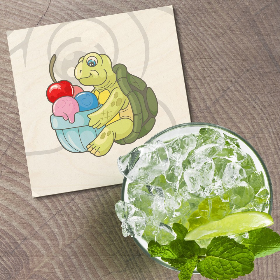 Cute Turtle Animal 4'' X 4'' Square Wooden Coaster | eBay