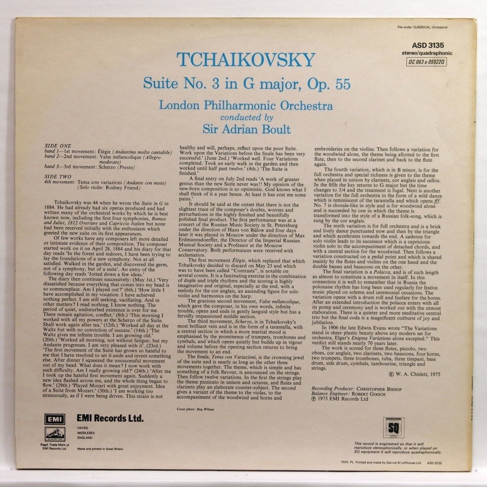 ASD 3135 - SIR ADRIAN BOULT - TCHAIKOVSKY suite no.3 EMI quadraphonic ...
