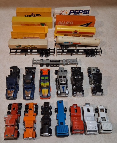 Lot of 13 Toy Semi Tractor Trailer Trucks with 11 Trailers, various ...