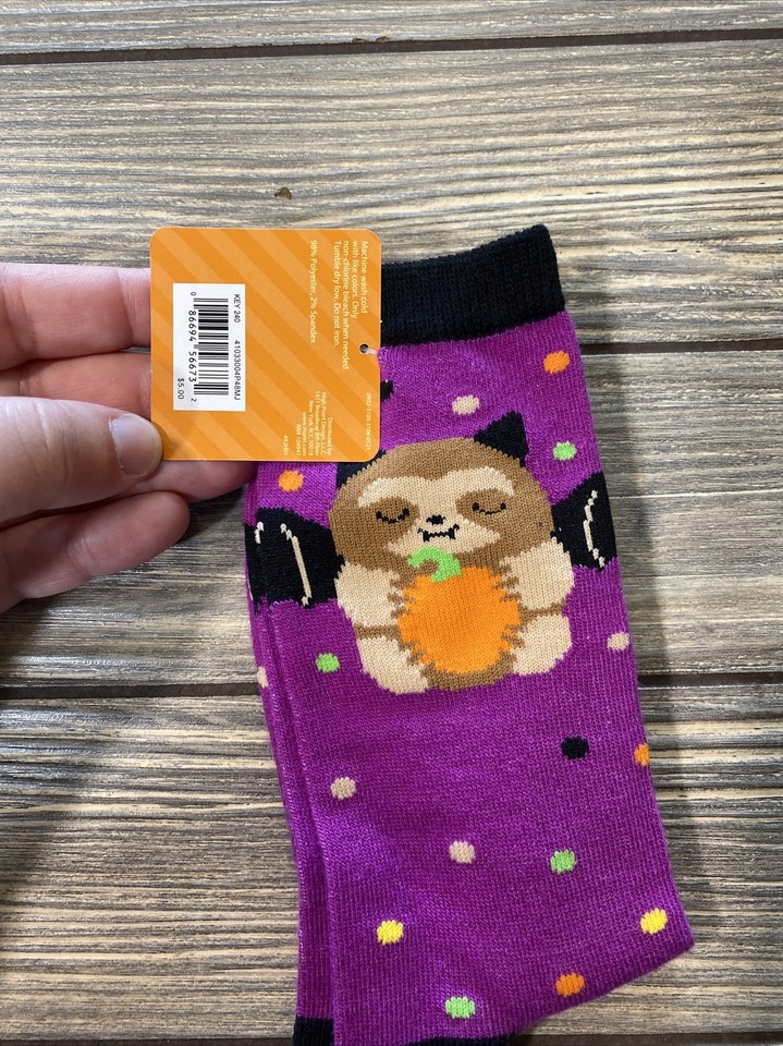 Happy Halloween Meijer Purple Polka Dot Sloth Socks Sock Size 9 11 Shoe ...