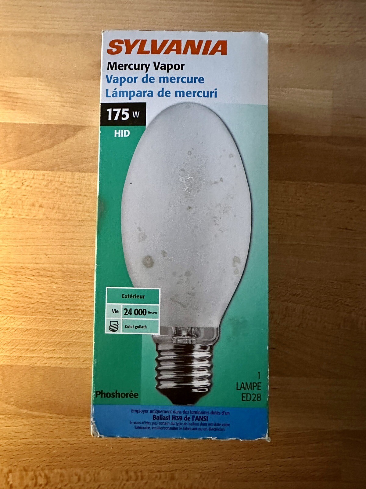 SYLVANIA Mercury Vapor Light Bulb Coated 175 Watt Ed28 24000hrs for ...