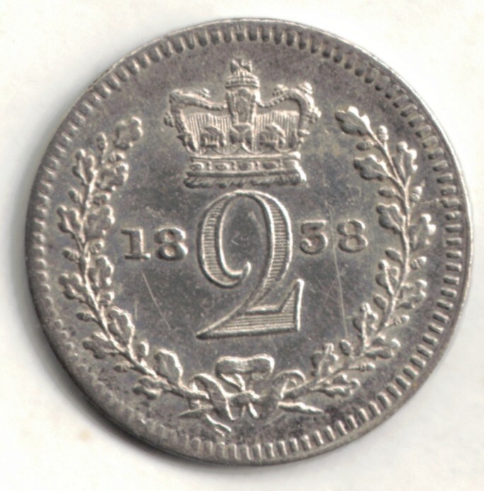 1838 Great Britain Maundy 2 Pence KM# 729 XF RARE Scan doesn't show ...