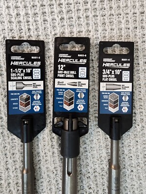Set Hercules 12" SDS Max Bull Point 1 1/2, 10" Scaling And 3/4, 10 ...