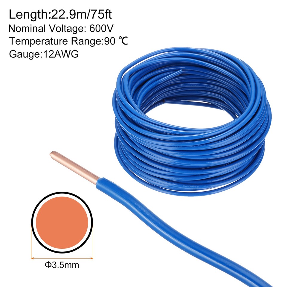 75 Feet Electrical Wire Insulated Solid Copper 12 AWG Hook Up Wire ...
