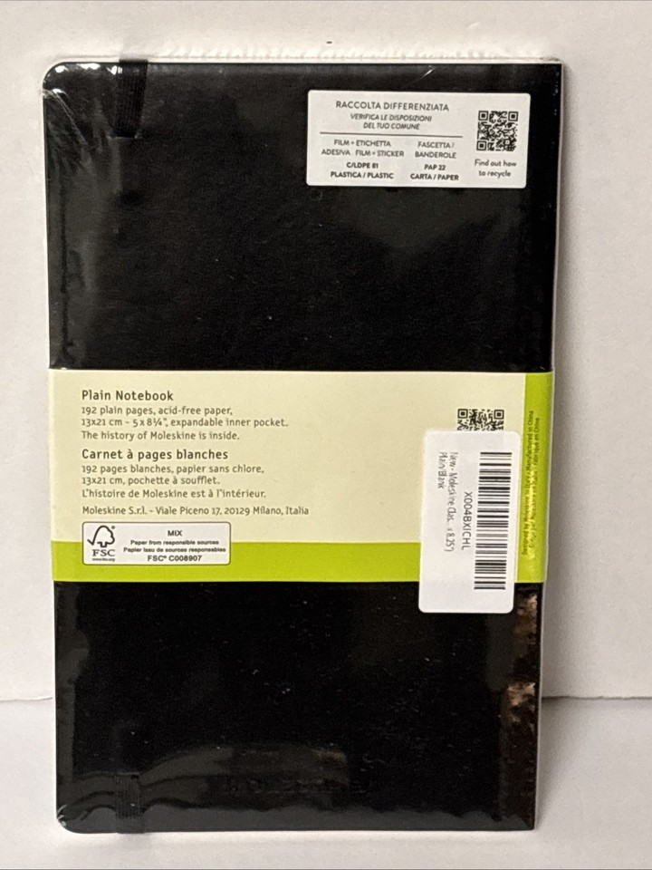 MOLESKINE Notebook Classic Soft Cover Plain Notebook 192 Pages 5” x 8-1 ...