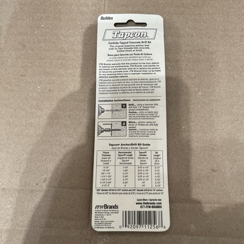 Buildex 11256 Tapcon 5/32 in x 3 1/2 in Carbide Tipped, Concrete Drill ...