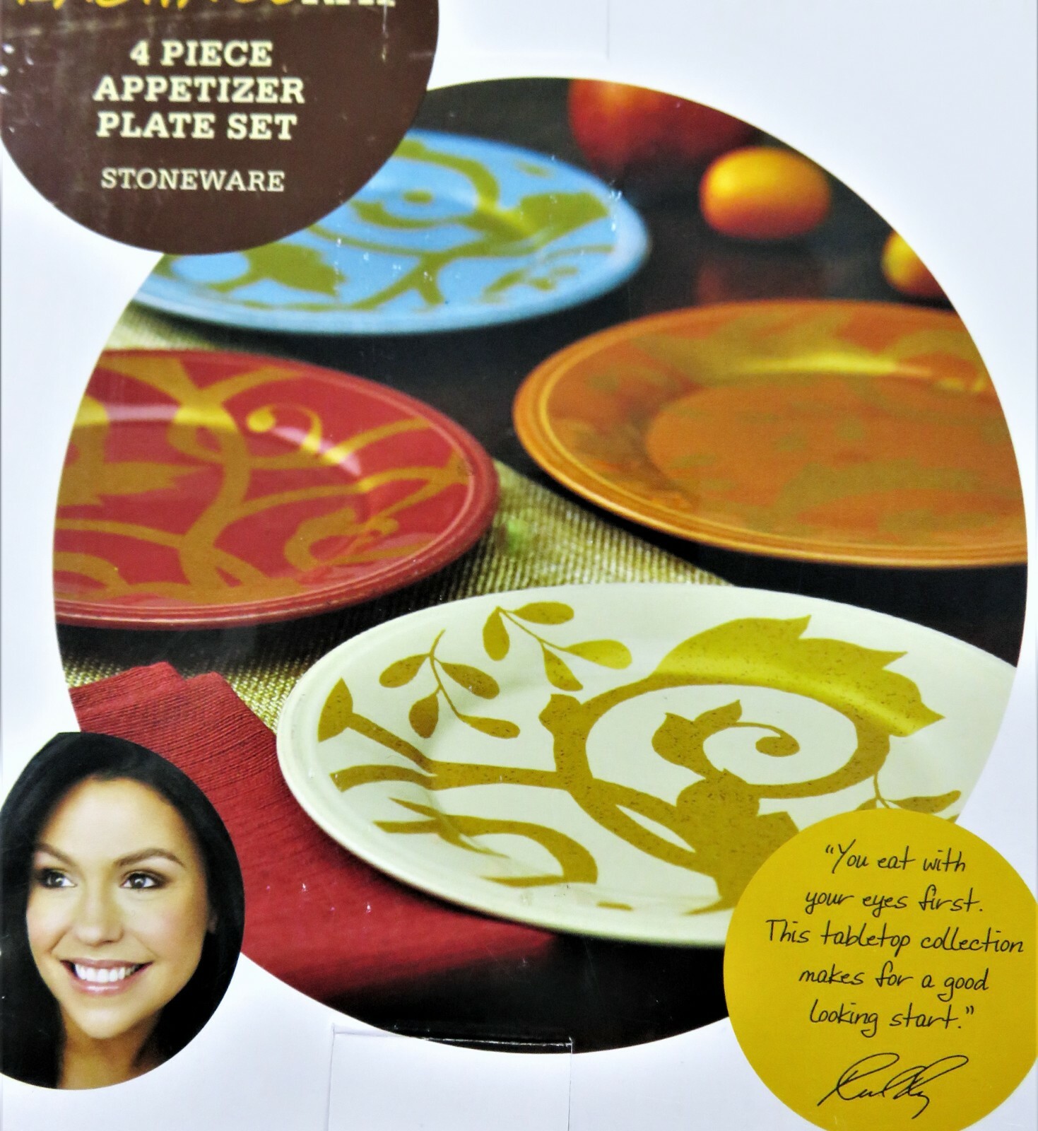 Rachael Ray Stoneware Appetizer Plates Gold Scroll 4 Pc 6 Inch Each ...