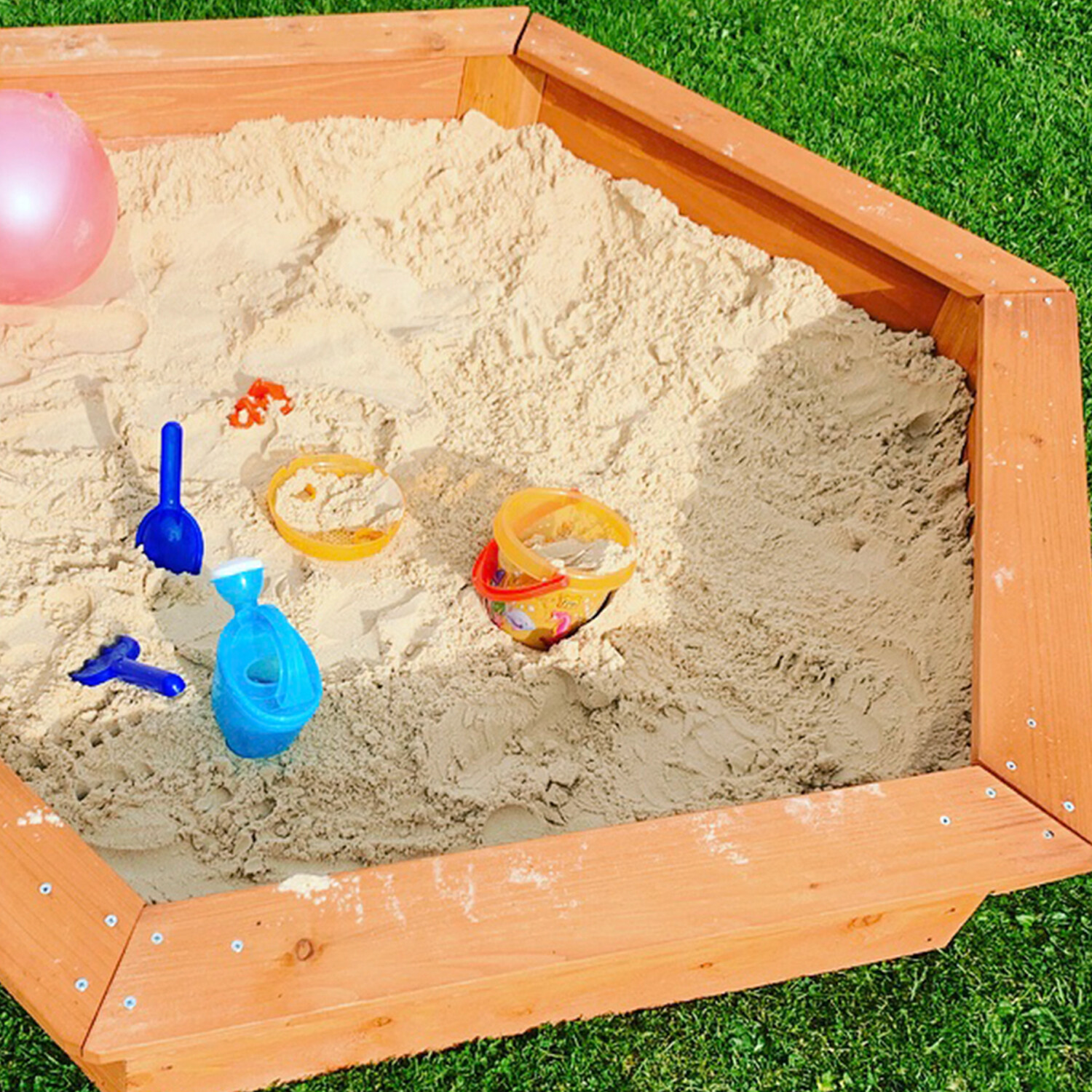 Garden Games Hexagonal Wooden Sand Pit with Cover and Underlay (6402 ...