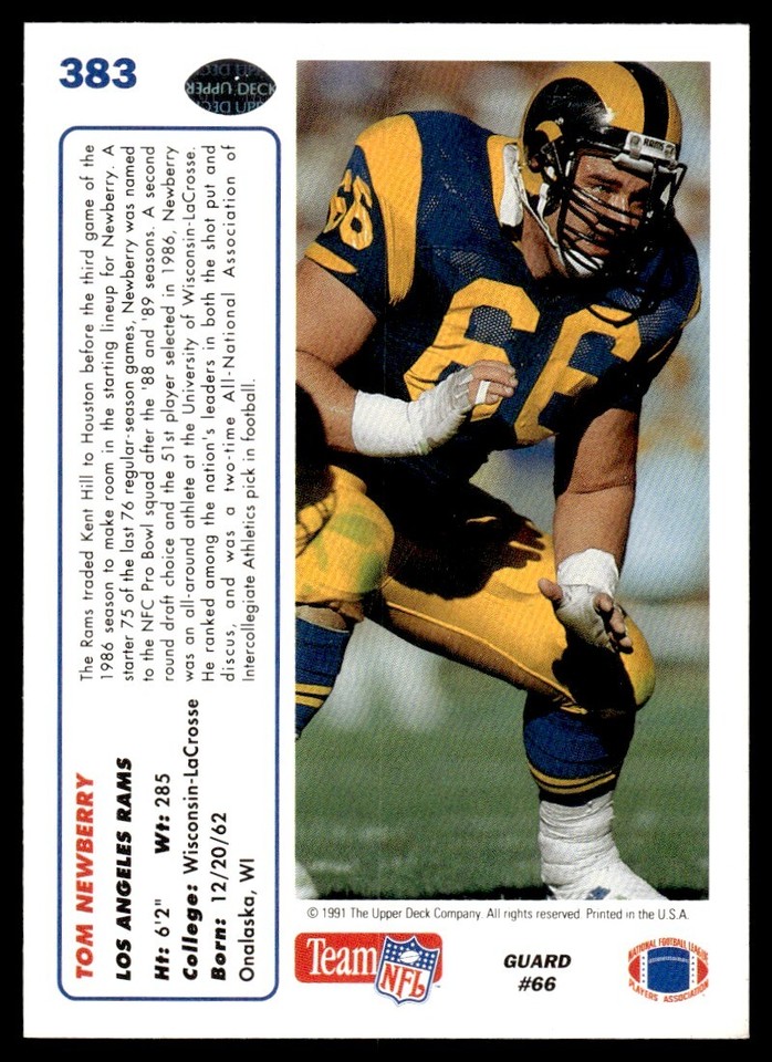 1991 Upper Deck Tom Newberry Los Angeles Rams #383 | eBay