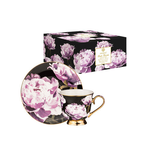 Ashdene Dark Florals Peony Drinking Cup & Saucer Tea Set 180ml New Bone ...