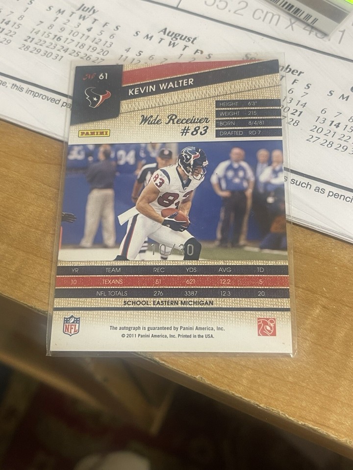 Kevin Walter 2011 Panini Threads Auto Texans Giants Bengals RARE CARD ...