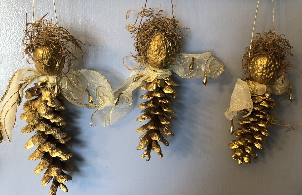 Pine Cone Angel Ornament Vintage Style Spun Cotton Pine Cone Elf