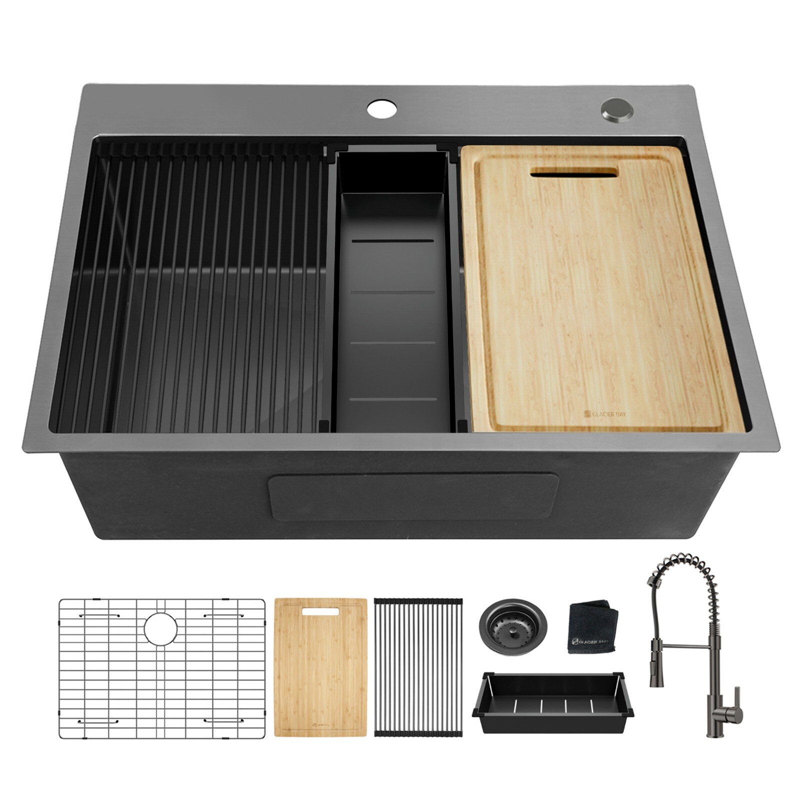 30 Inch Black Stainless Steel Drop In Kitchen Sink Workstation Sink ...