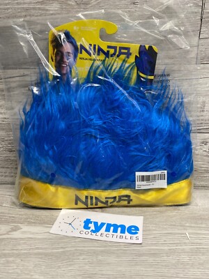 NEW Ninja Streamer Headwear Blue Hair Wig Hat w Yellow Ninja Headband ...