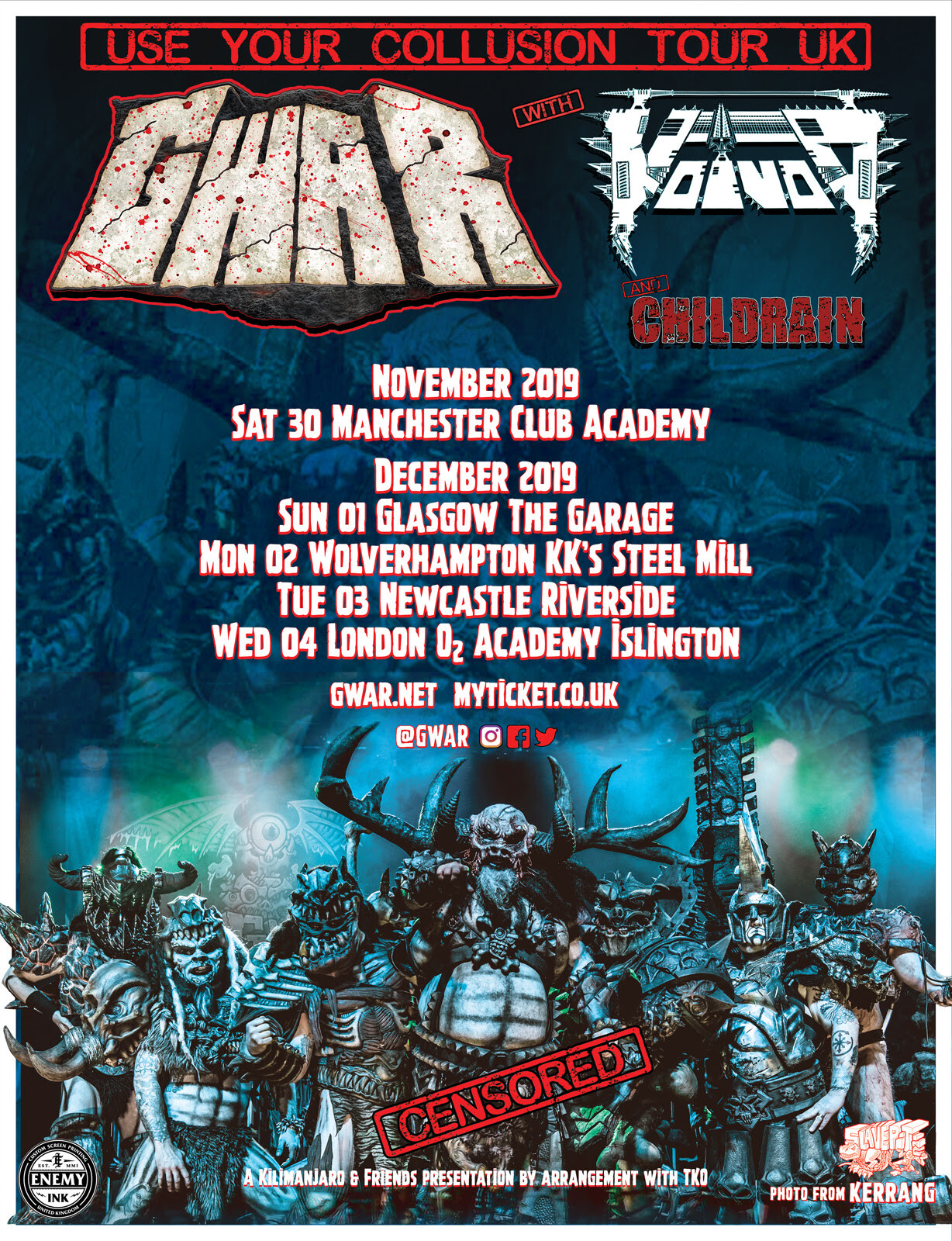 GWAR "USE YOUR COLLUSION TOUR UK" 2019 CONCERT POSTER-Thrash / Heavy ...