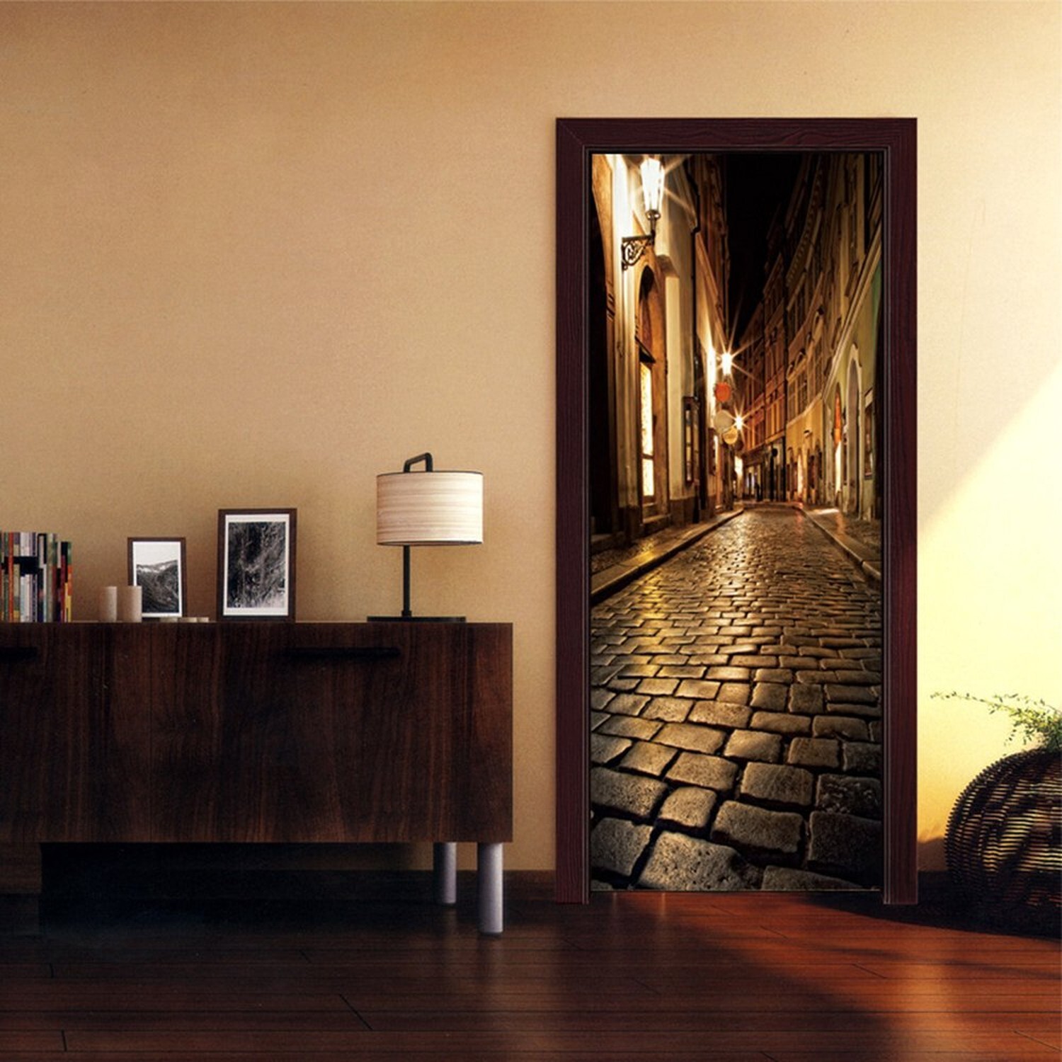 Door Wallpaper Murals 3D Alley at Night Door Wallpaper Sticker Self ...