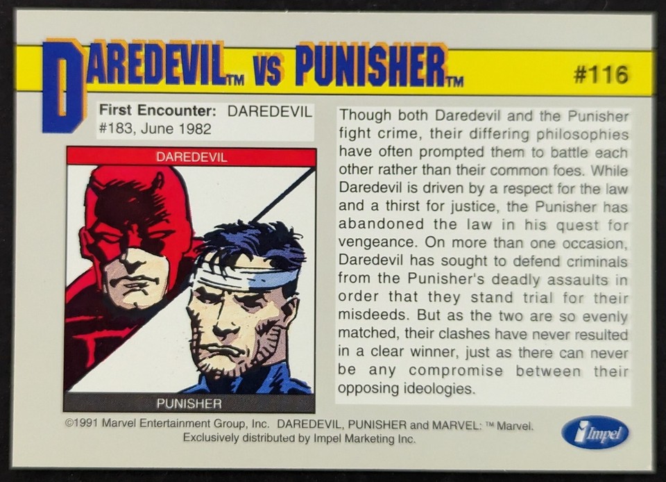 Daredevil vs Punisher 1991 Arch Enemies Marvel Impel Card #116 (NM) | eBay