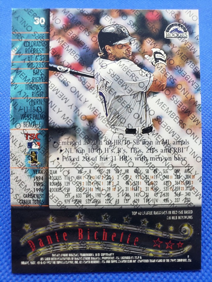 1997 Topps Stadium Club DANTE BICHETTE MEMBERS ONLY card COLORADO ...