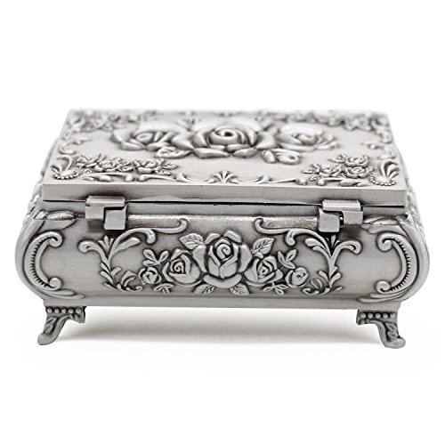 Rectangle Vintage Metal Jewelry Box Trinket Storage Medium antique ...