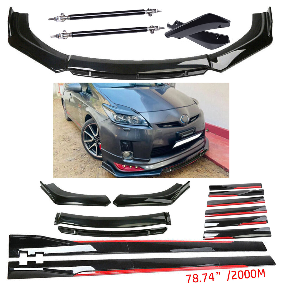 Gloss Black For Toyota Prius Front Bumper Lip Spoiler Splitter + Side ...