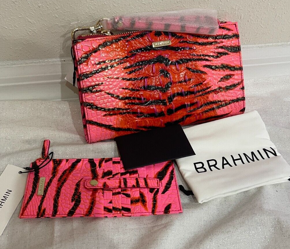 Brahmin Pink Feline Ombre Melbourne Wristlet & Credit Card Wallet ...