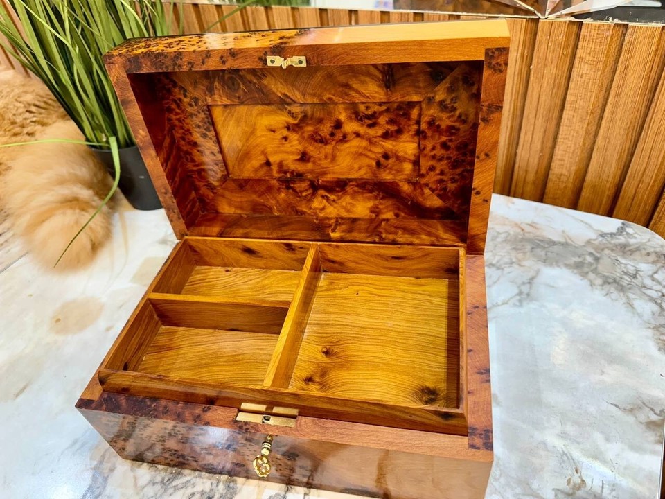 Moroccan jewellery Box large lockable thuya wooden burl Jewelry Box ...