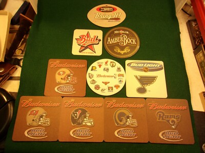 #40 of 40, MIXED LOT OF 10 BAR COASTERS - ALL SPORTS, NHL-NFL FOOTBALL ...
